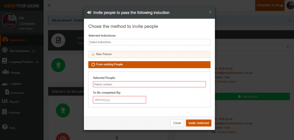 7 Sending out an invite - Induct For Work Australia | Online Training