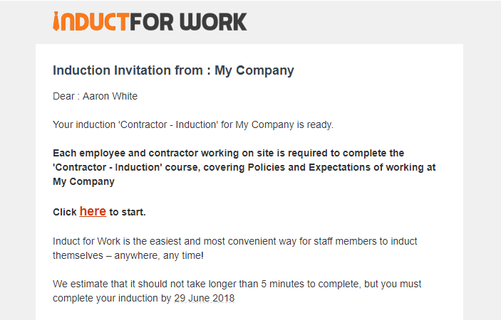 7 Sending out an invite - Induct For Work Australia | Online Training