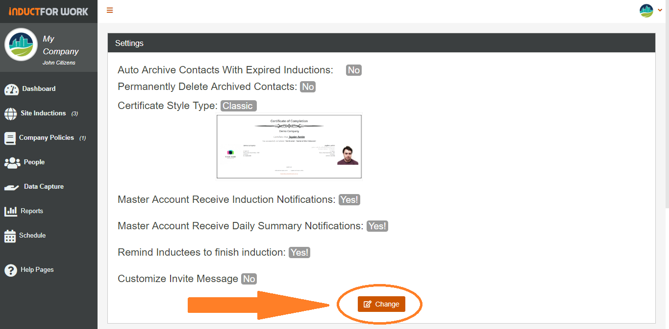7-a Customising invite message - Induct For Work Australia